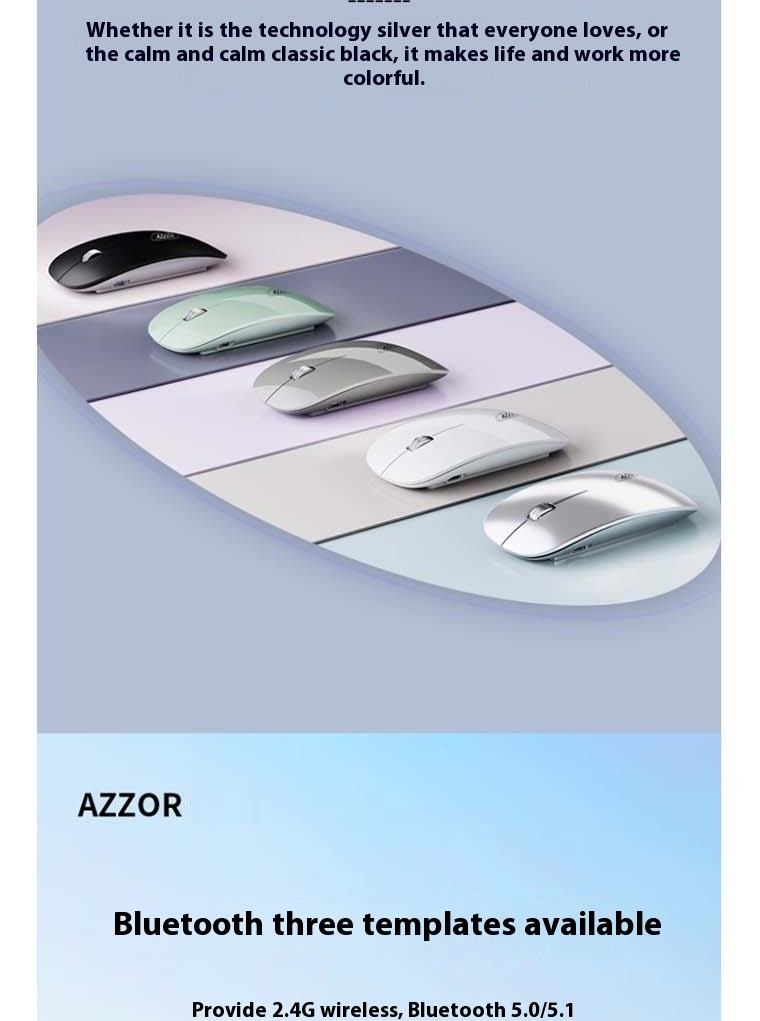 AZZOR K19 Wireless Mouse TypeC Rechargeable Mouse Bluetooth 5.1 Three ...