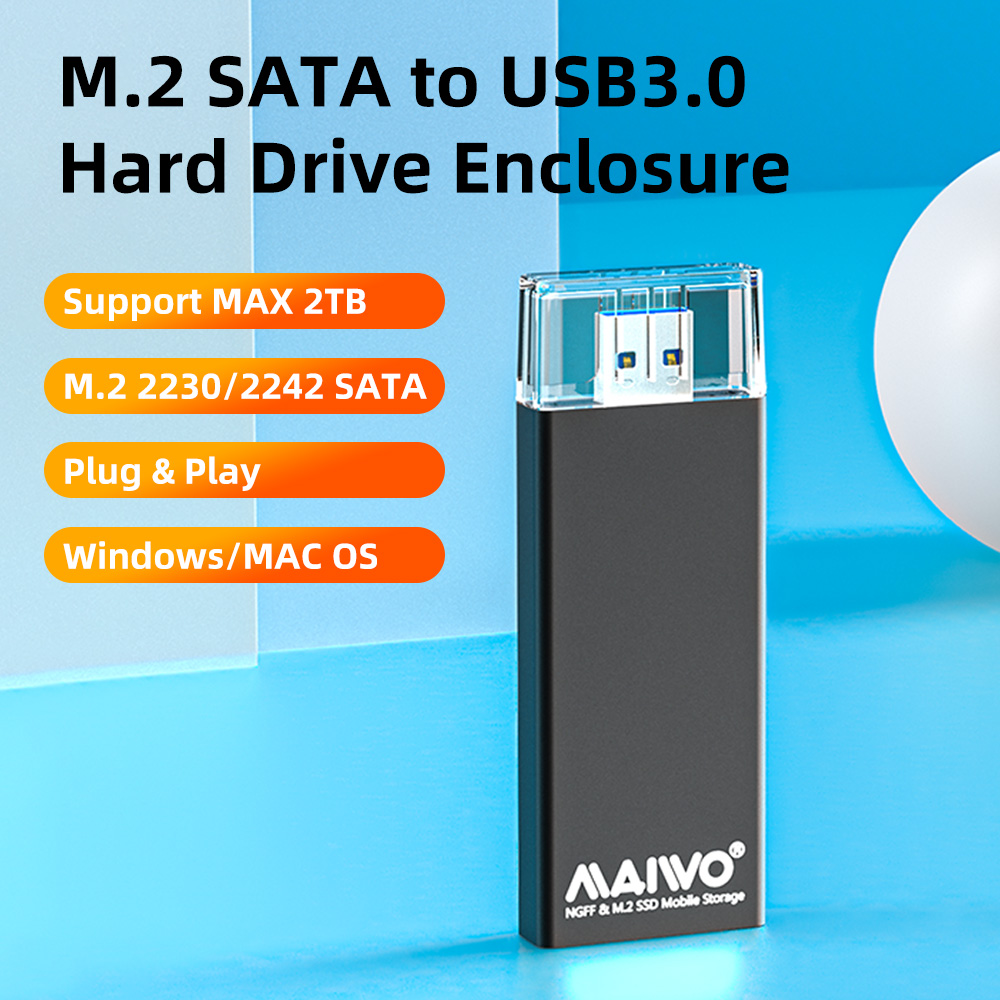 MAIWO M.2 SSD Case Pocketable USB 3.0 5Gbps to B+M key SATA M.2 SSD ...