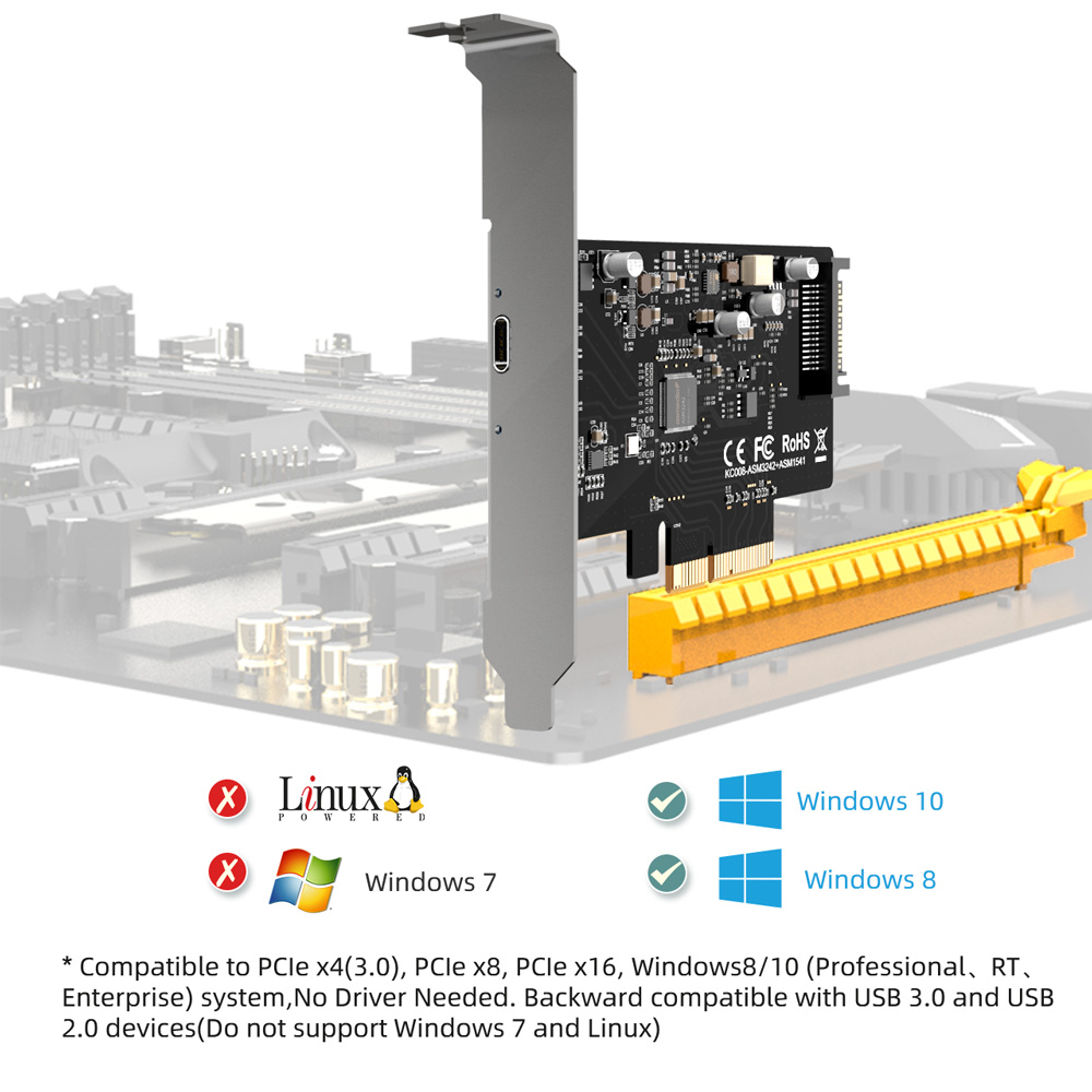 MAIWO PCIE USB3.2 Gen2 Expansion Card 10Gbps PCIE 1X To Dual Type C Port Adapter Controller PCI ...