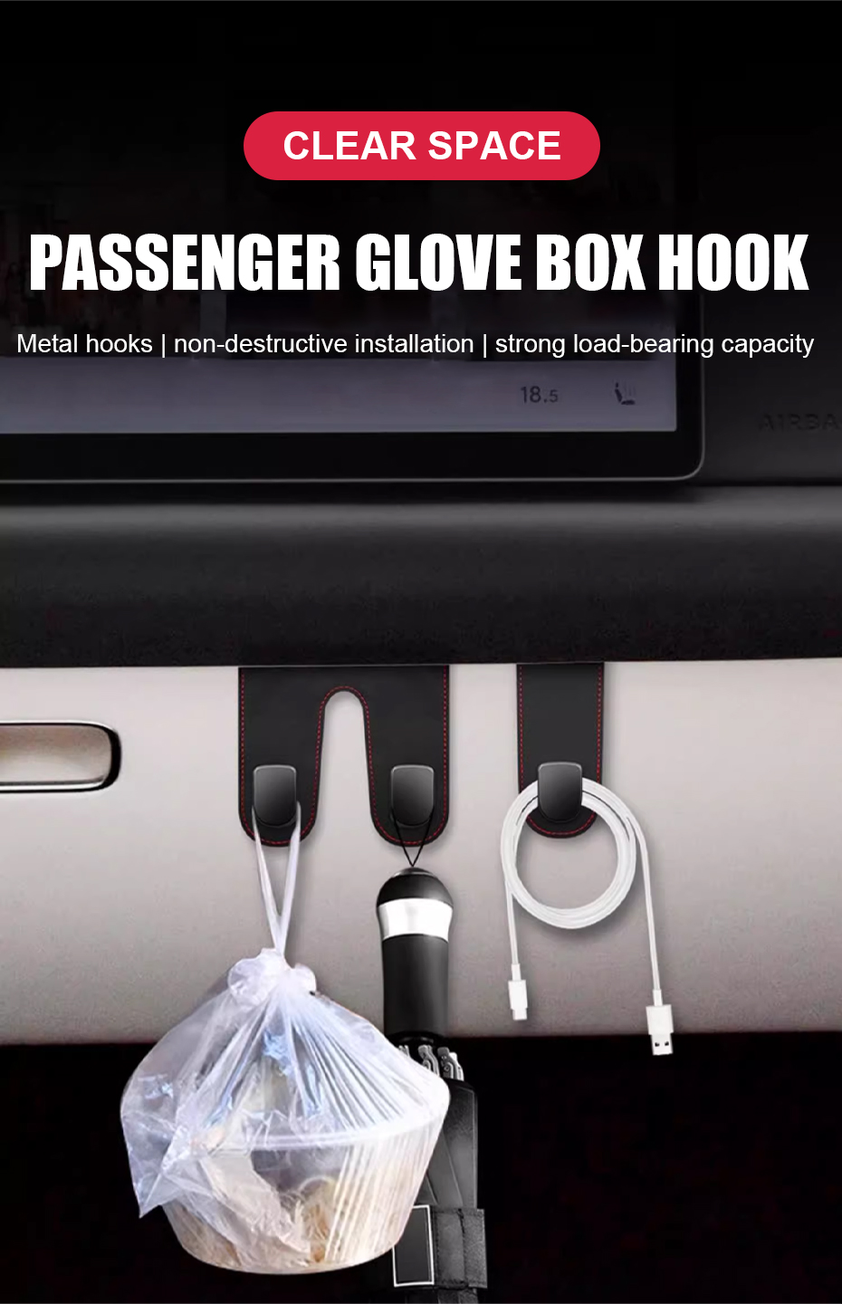 SEAMETAL Car Passenger Glove Box Hook Double Hook Purse Bag Hanger ...