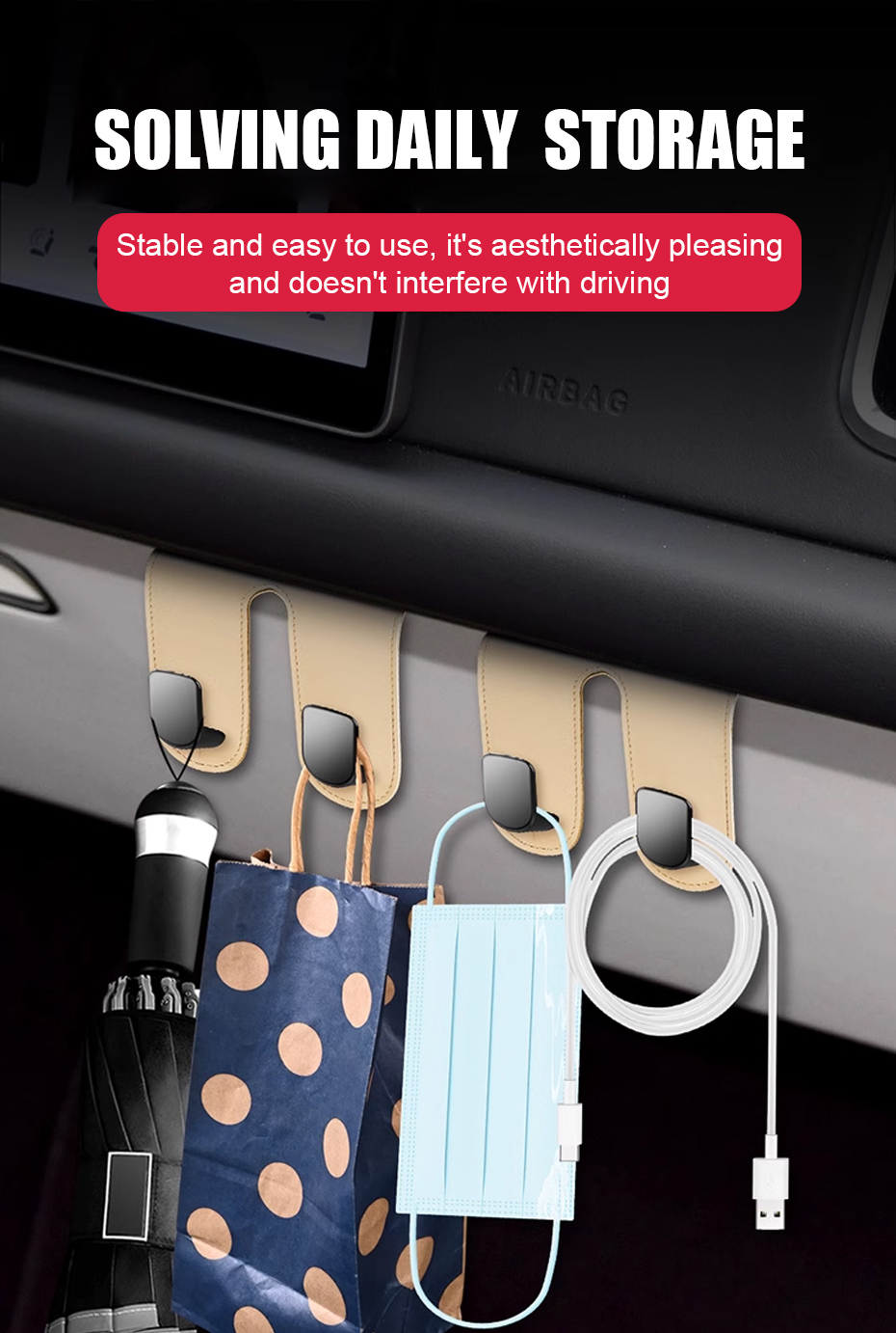 SEAMETAL Car Passenger Glove Box Hook Double Hook Purse Bag Hanger ...