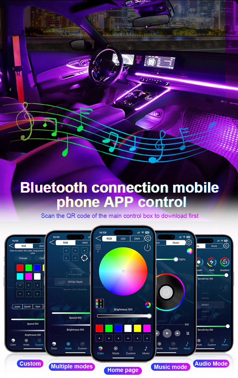 ((18 In 1) Car Ambient Light RGB Indoor Acrylic Optical Fiber Guide ...