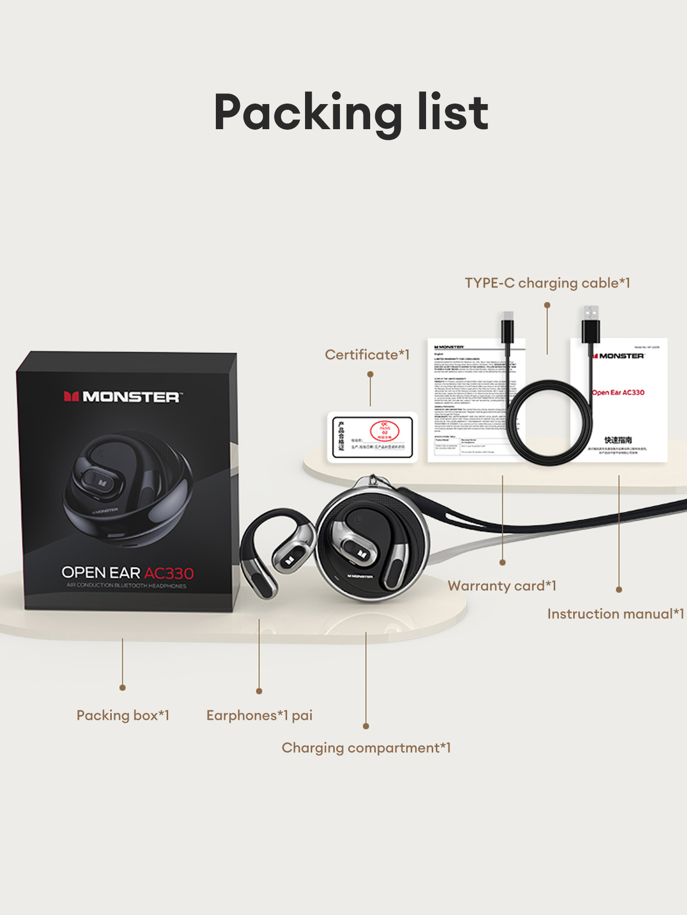 Monster Open Ear AC330 Open Ear Earphone Bluetooth 5.4 Wireless ...