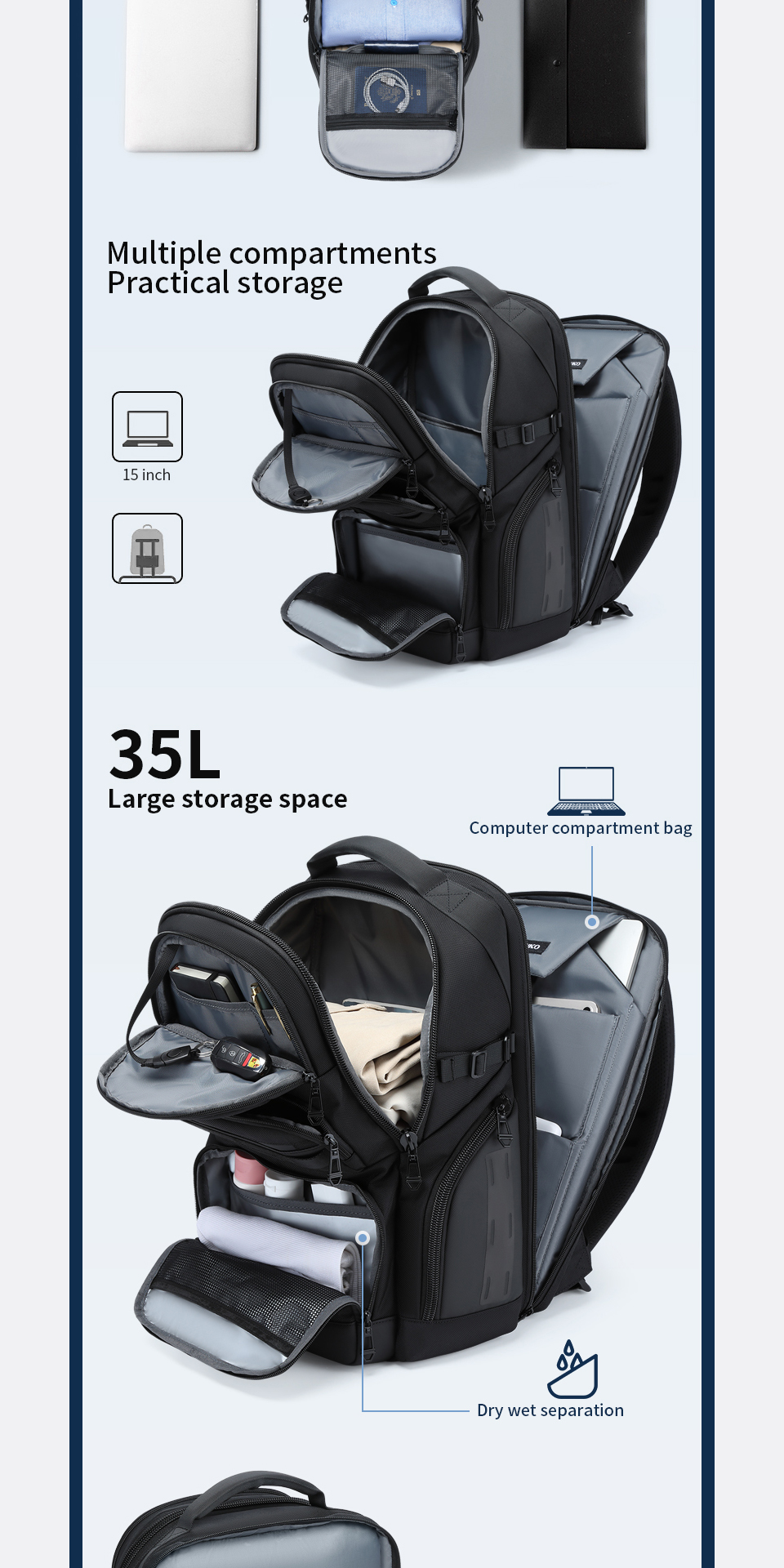 OZUKO Large Capacity Laptop Backpack Men Multifunction Waterproof ...