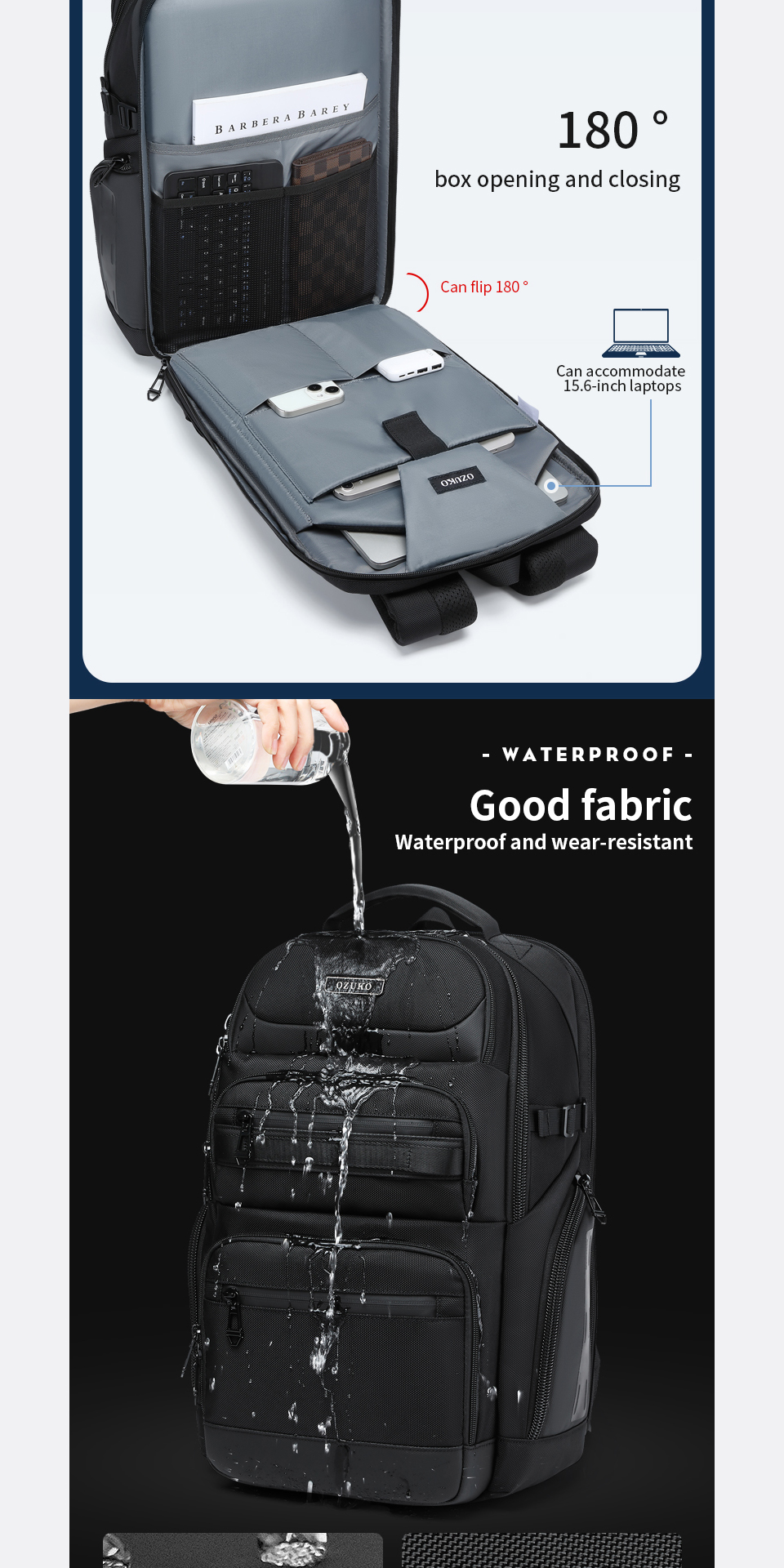 OZUKO Large Capacity Laptop Backpack Men Multifunction Waterproof ...