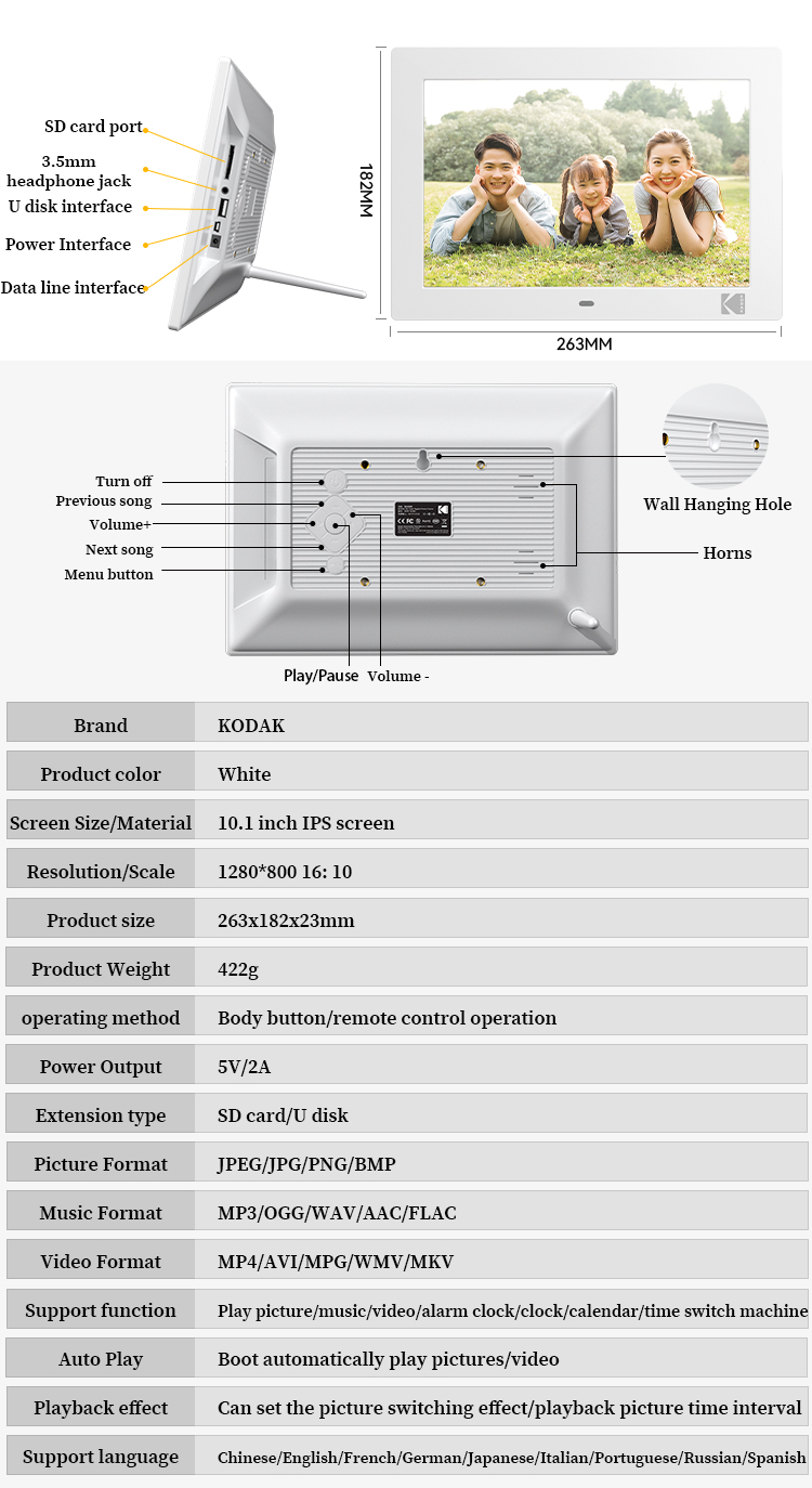 KODAK 1028C 10.1-inch Digital Photo Frame, 1280*800 IPS Screen, Remote ...