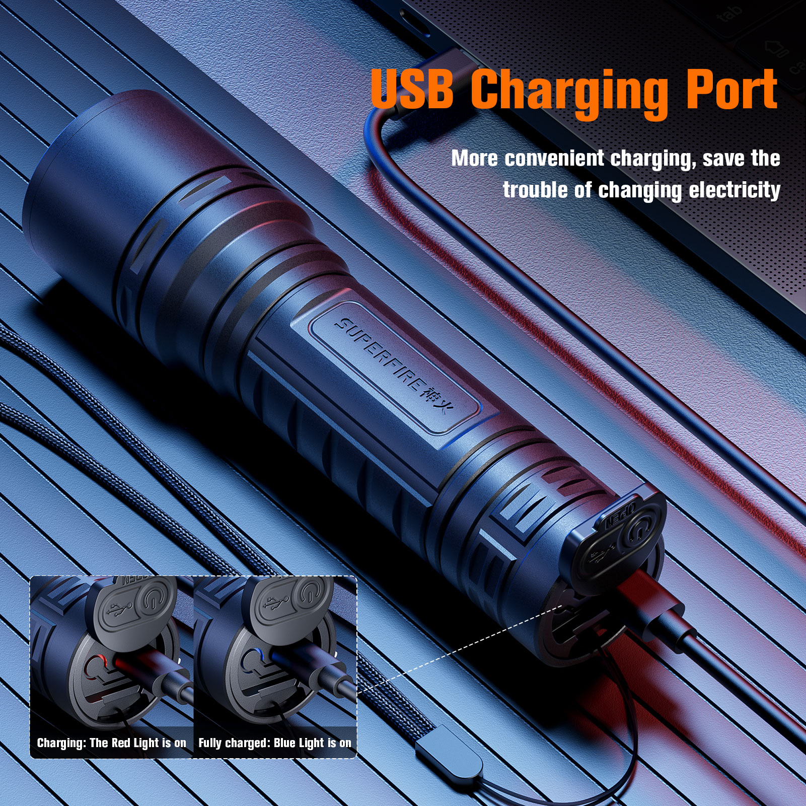 SUPERFIRE S33-X 7W Flashlight Mini LED USB Rechargeable Torch Light Camping Fishing Outdoor ...