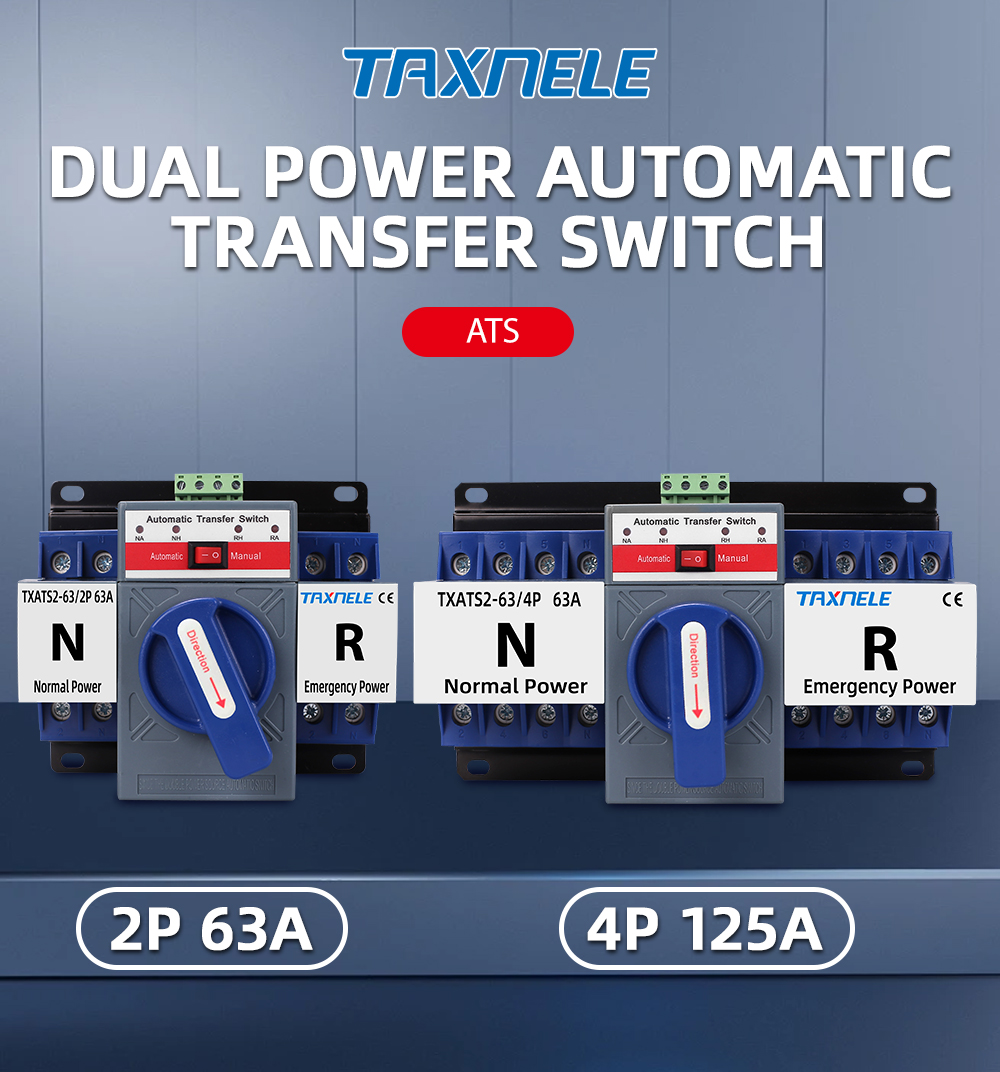 TAXNELE ATS 2P 4P 63A 230V Circuit Breaker Dual Power Automatic ...