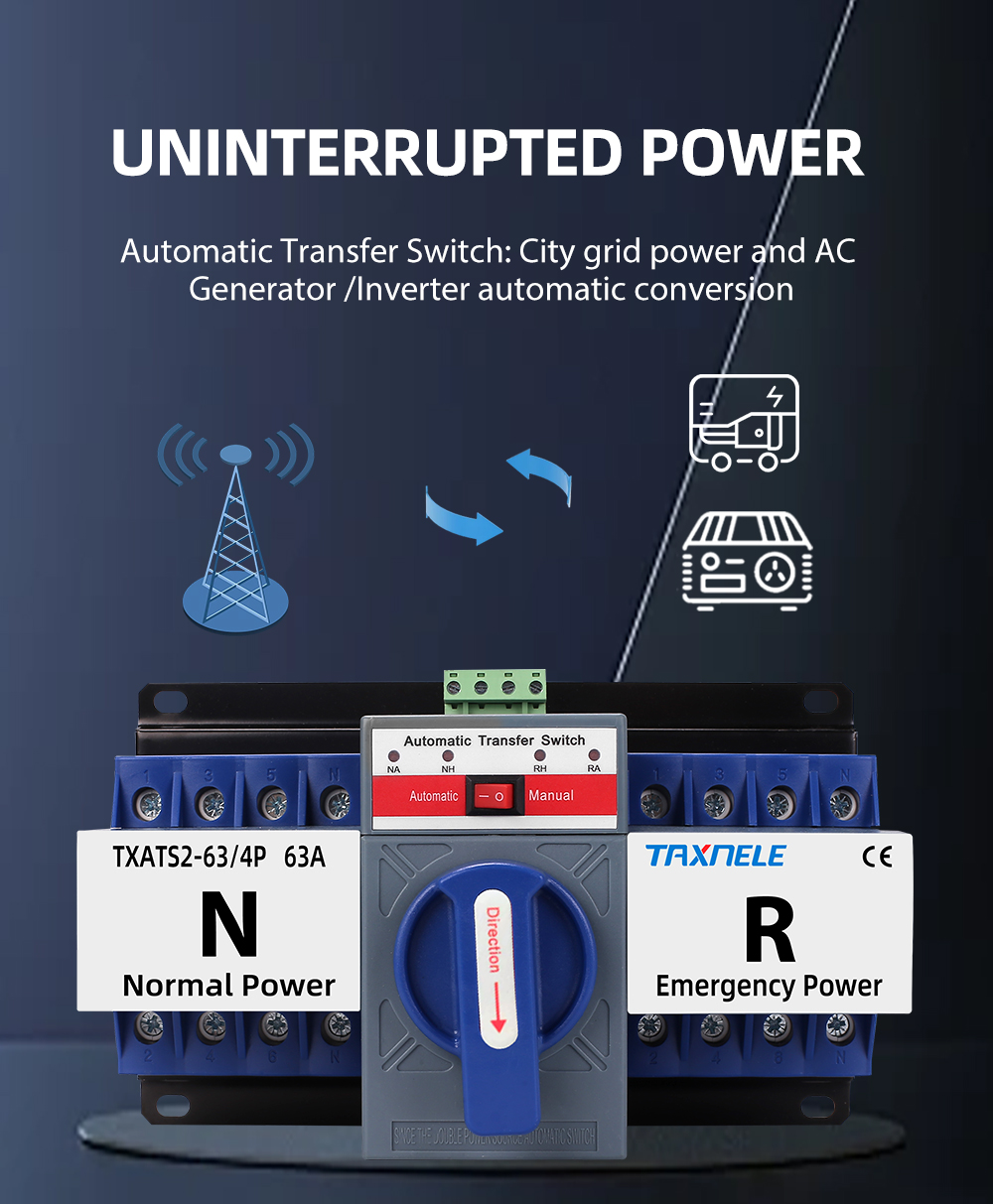ATS 4P 63A 380V Micro Circuit Breaker Dual Power Automatic transfer ...
