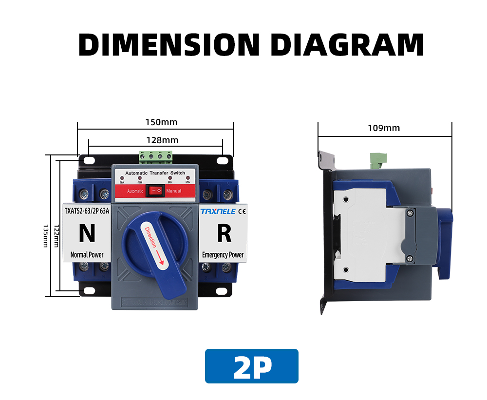 ATS 63A 230V 380V Micro Circuit Breaker Dual Power Automatic transfer ...