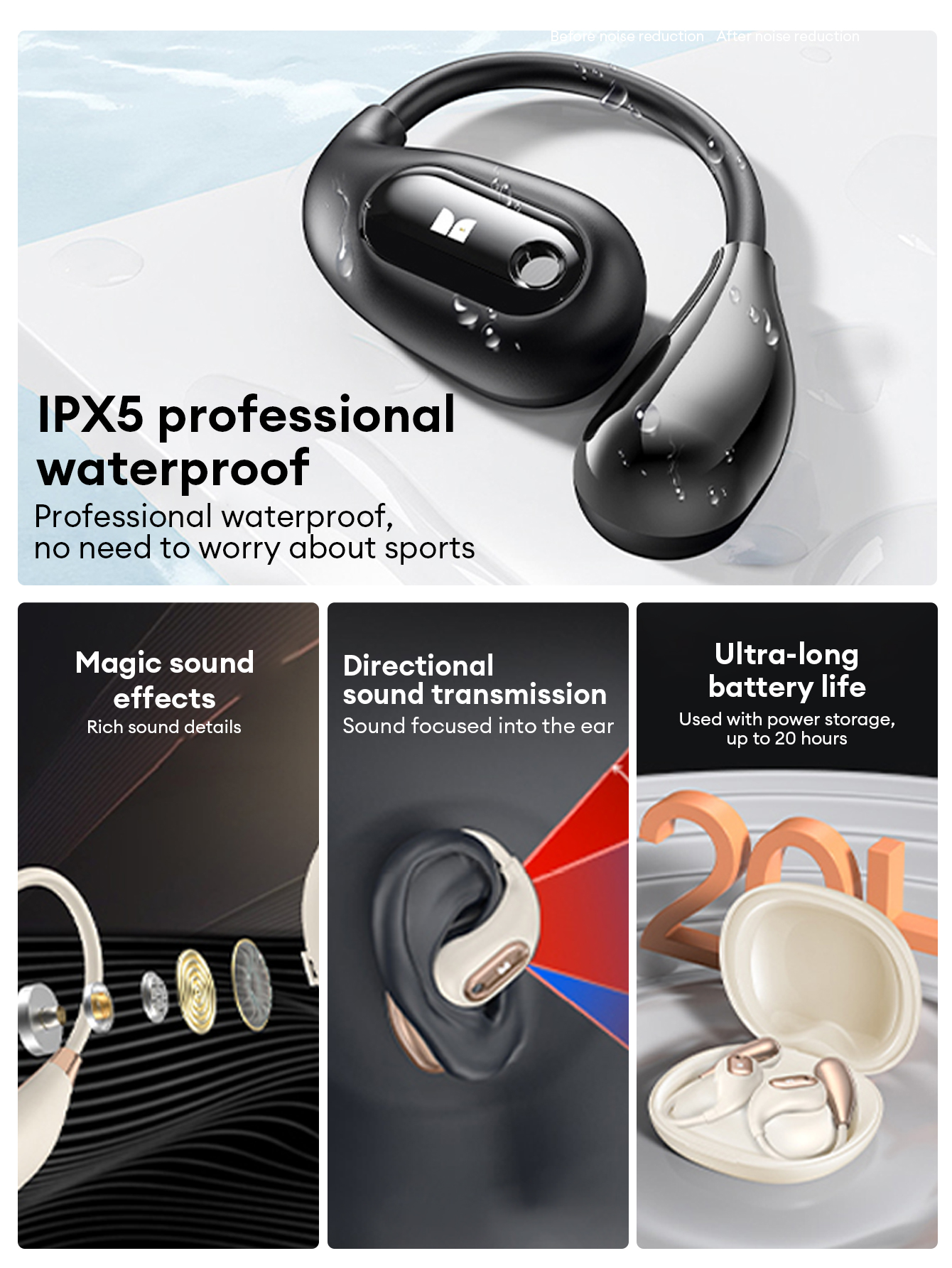 Monster Open Ear AC210 Wireless Earphone Bluetooth 5.4 TWS Sports ...