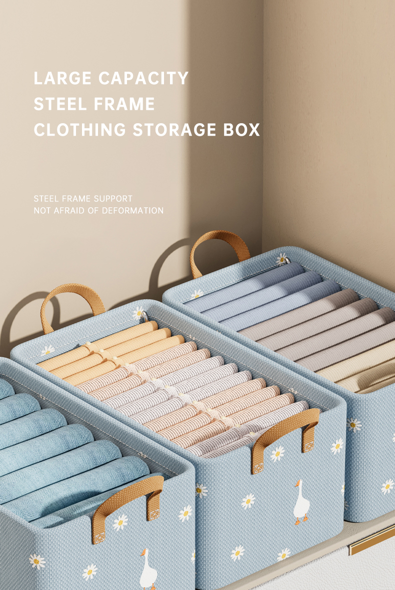 Foldable Clothes and Miscellaneous Items Storage Box with Steel Frame ...