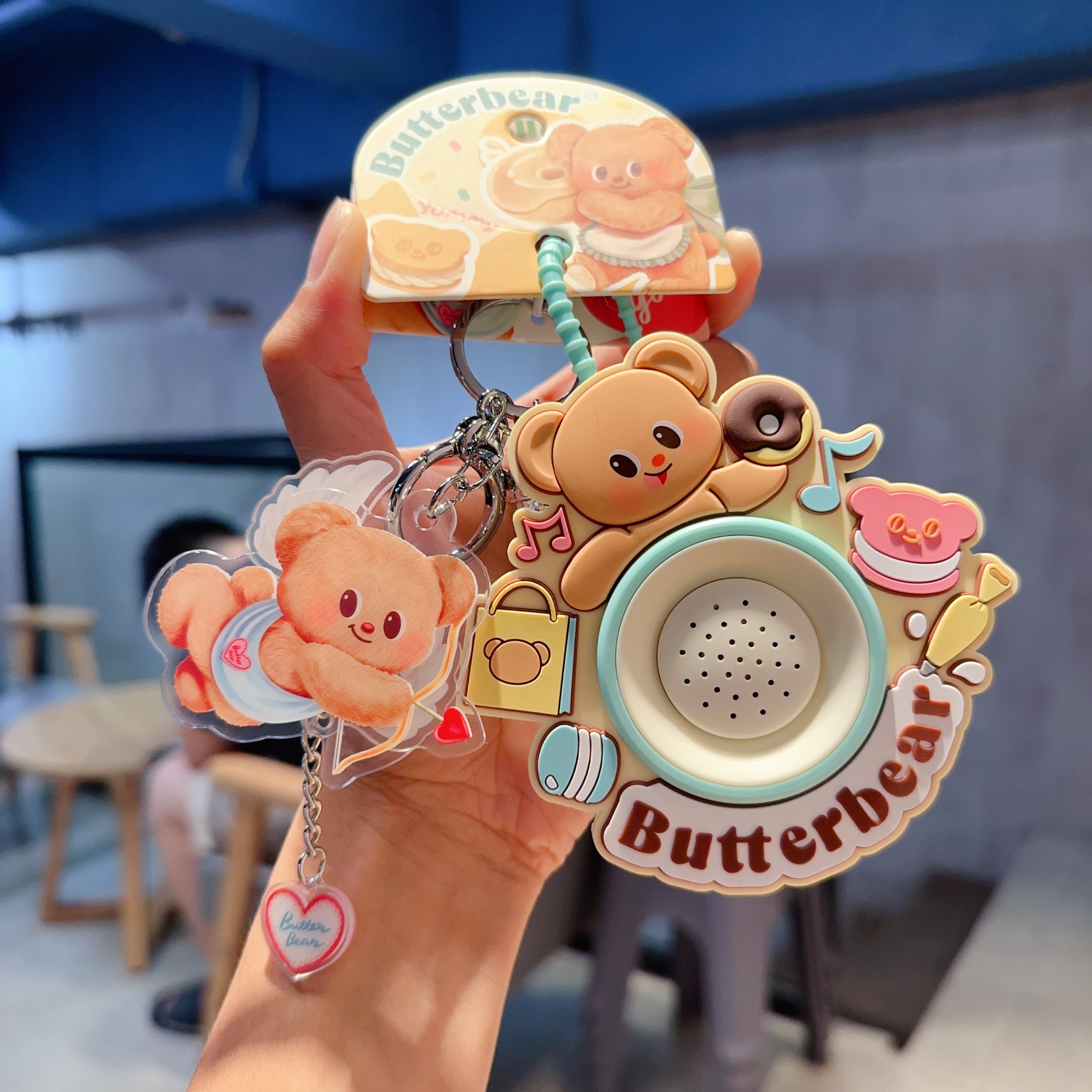 Authentic Butter Bear Fun Horn Keychain Cartoon Bear Doll Keychain ...
