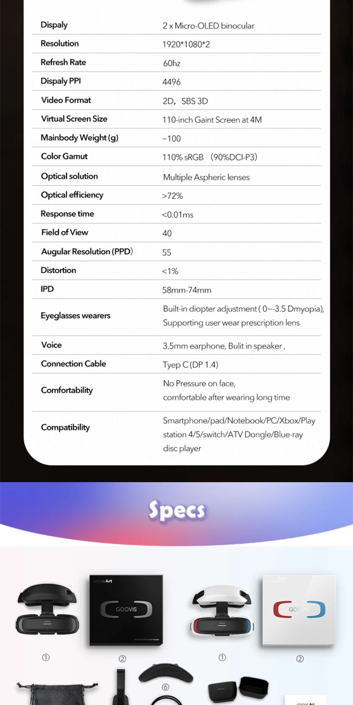 GOOVIS Art XR Smart Glasses High definition XR Head Mounted Display ...