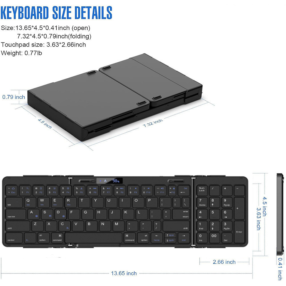 Foldable Bluetooth Keyboard with Numeric Keypad Wireless Folding Travel ...