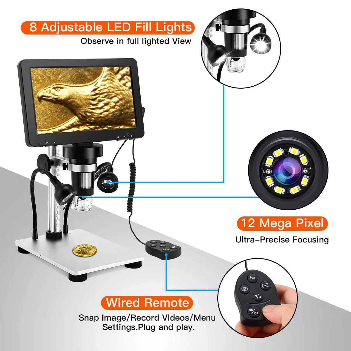 TOMLOV Professional Electronic USB Digital Microscope 1200x 7" LCD ...