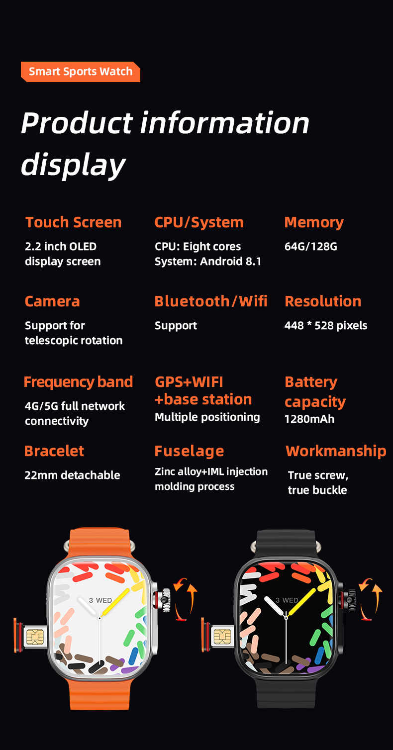 5G Android Smart Watch GPS SIM Card Ultra TNG FB TK WsApp Compass Game ...