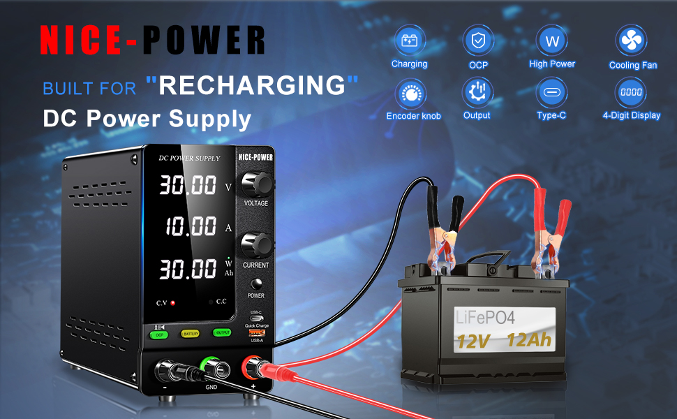Nice-power Adjustable DC power supply 30V 10A 60V 5A Lab Bench Power ...