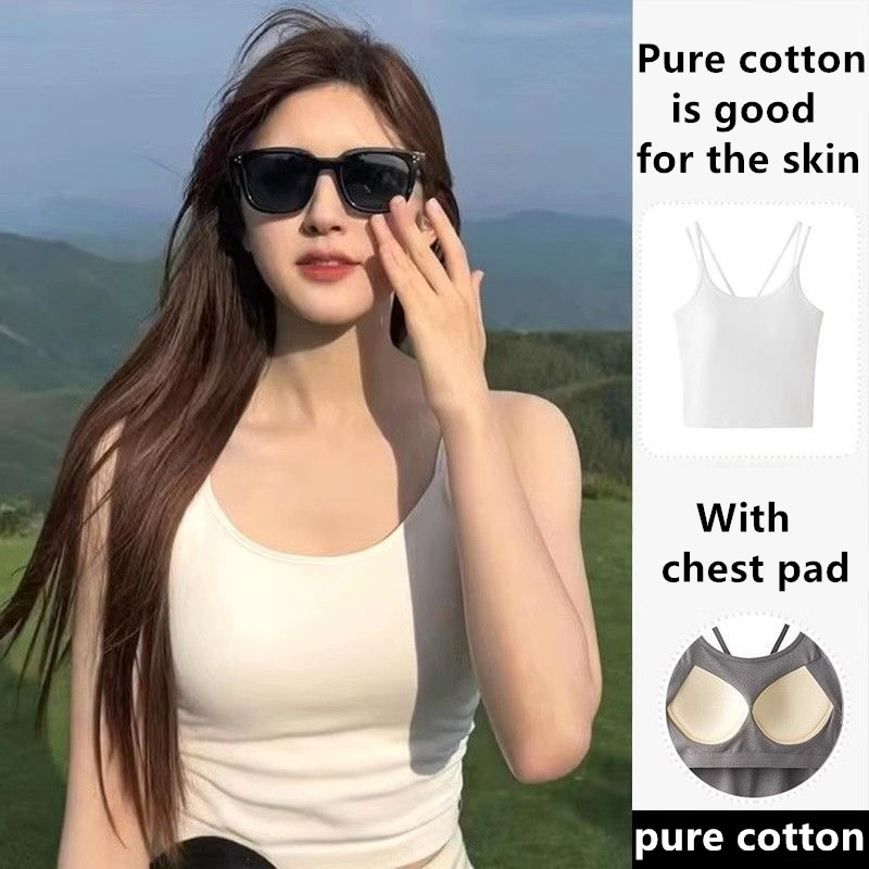 Women's Summer Tank Top U-Neck Slim Fit Short With Chest Cushion ...