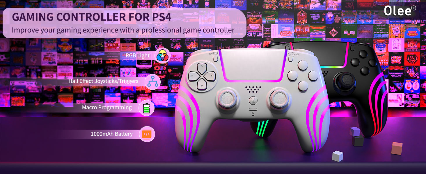 Pack Wireless PS4 Controllers with RGB LED Lighting | Double Shock ...