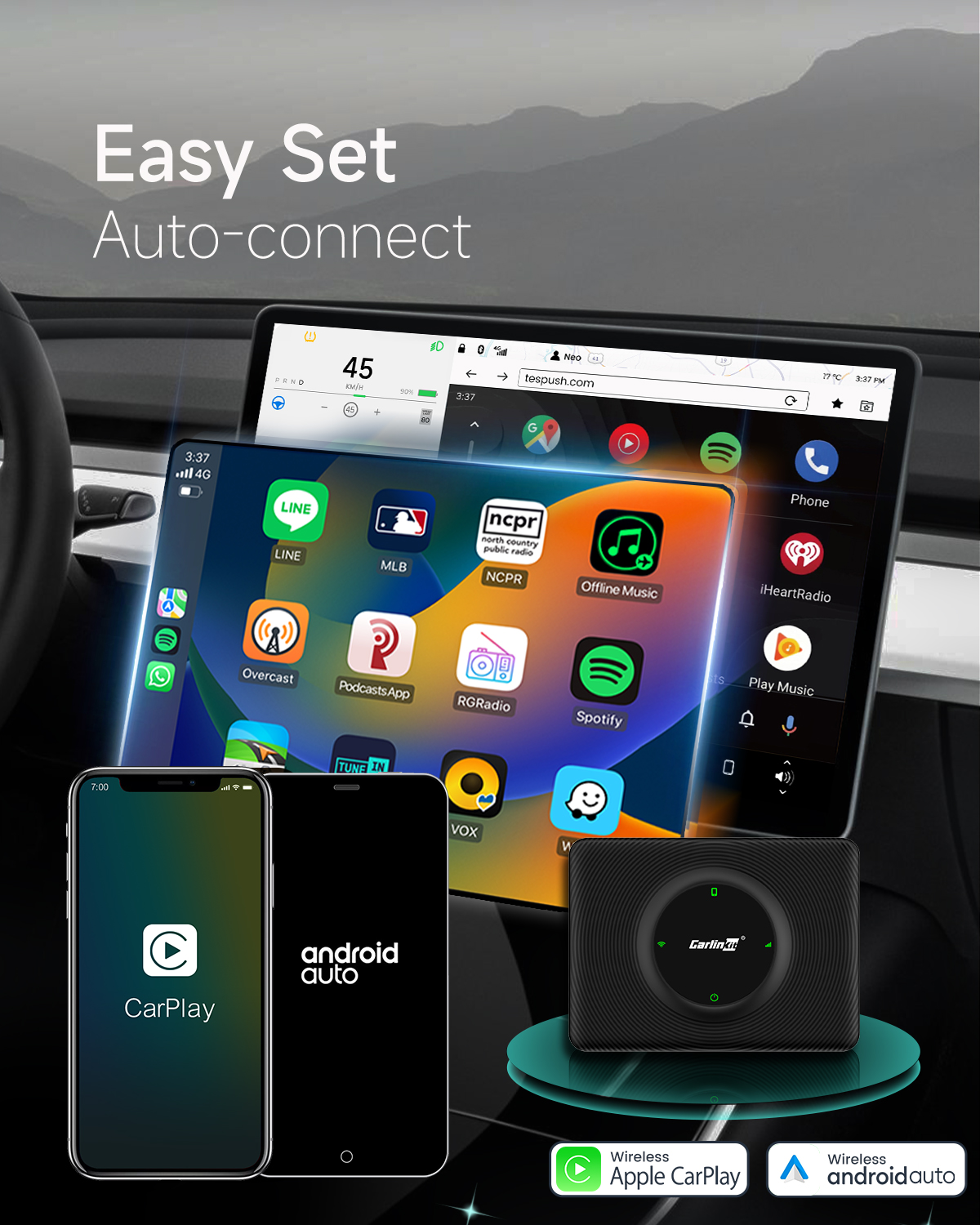 CarlinKit Convert Tesla To Wireless CarPlay Android Auto Support Siri ...