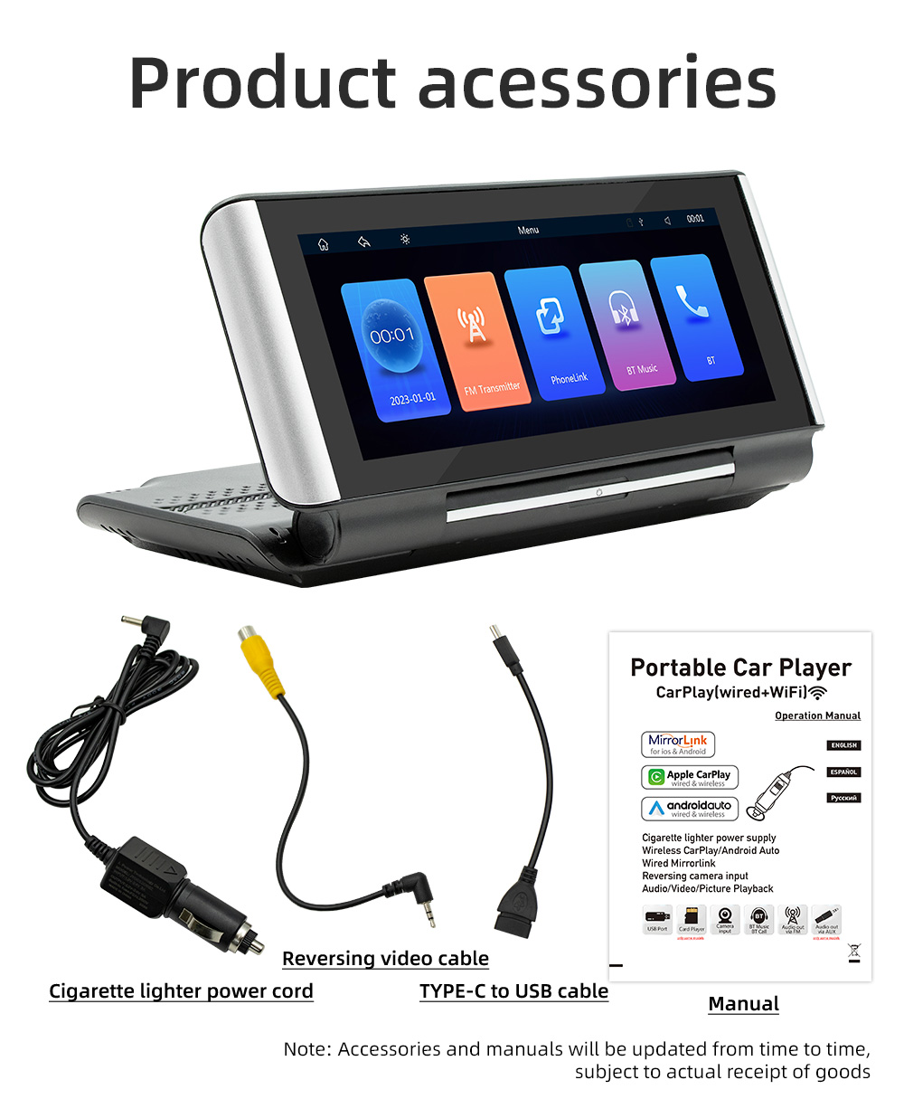 ESSGOO 6.68-inch portable stereo player wireless carplay&Android Anto ...