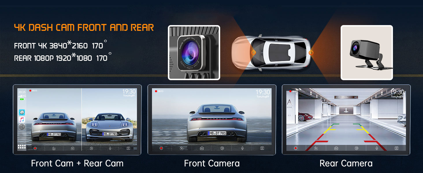 Asawin CP91 Car Play 4K Dash Cam Wireless Apple Carplay & Android Auto ...