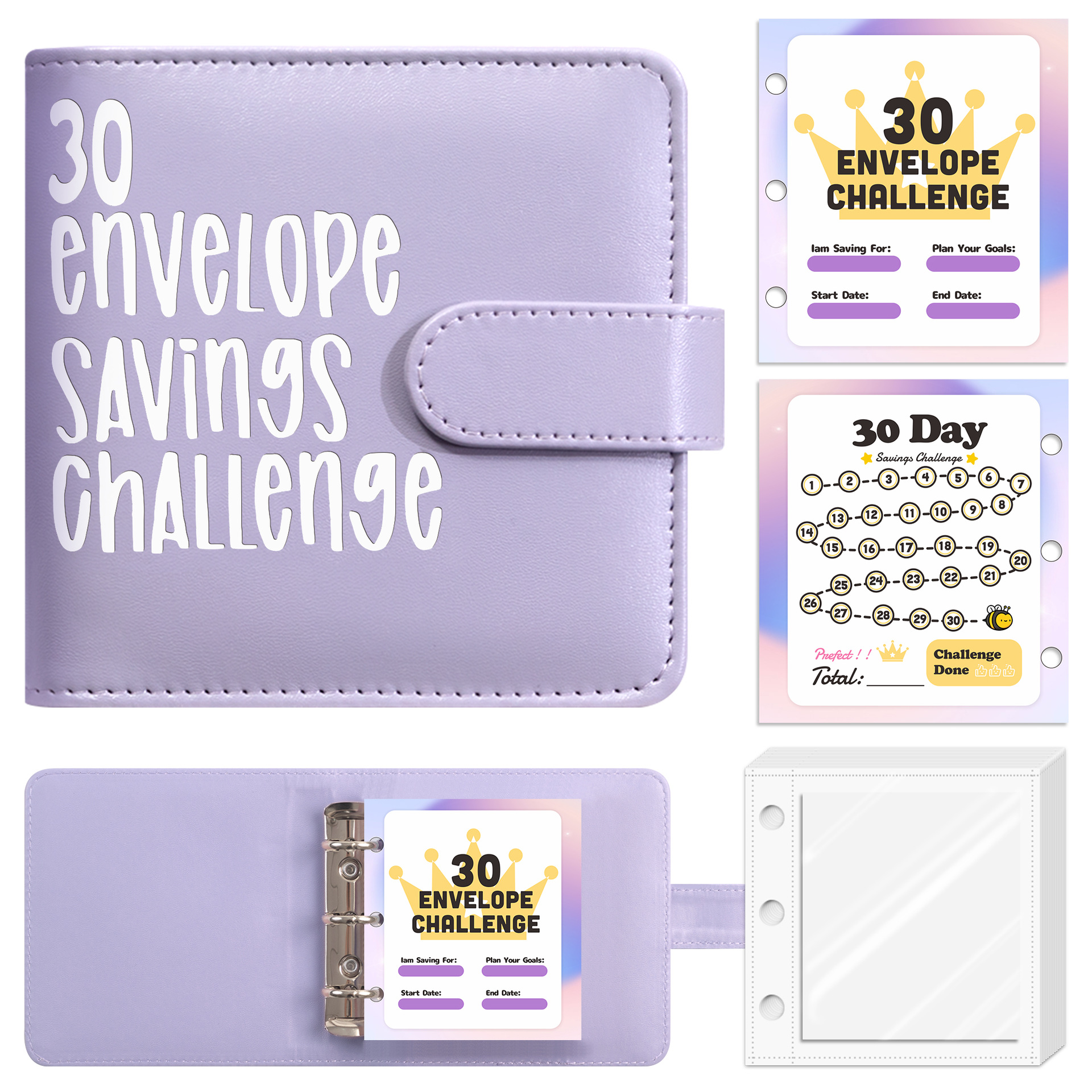 30 day envelope challenge savings book, PU leather binder savings book ...