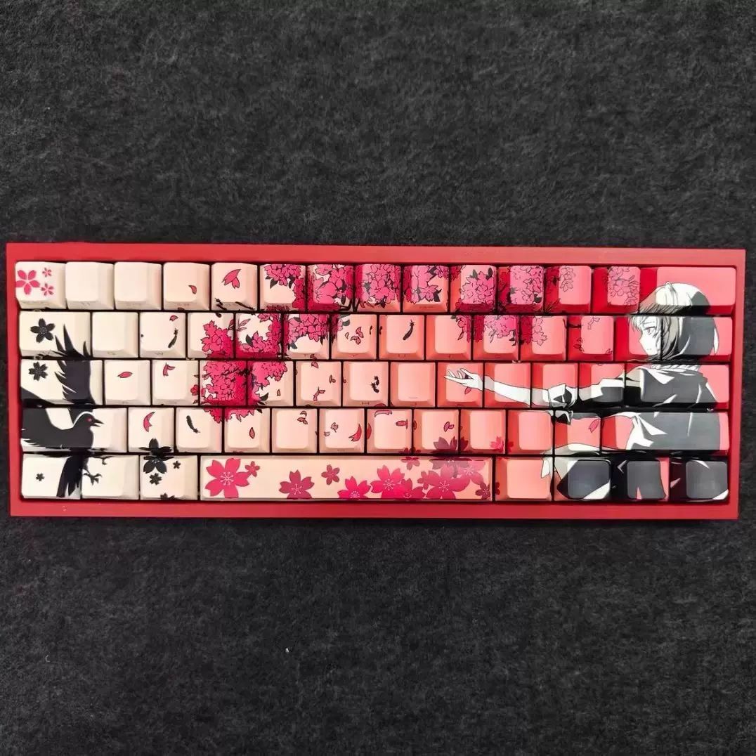 WOMIER 129 Keys Sakura Raven Keycaps Dye-Sublimation Cherry Profile Key Caps for Wooting60he ...