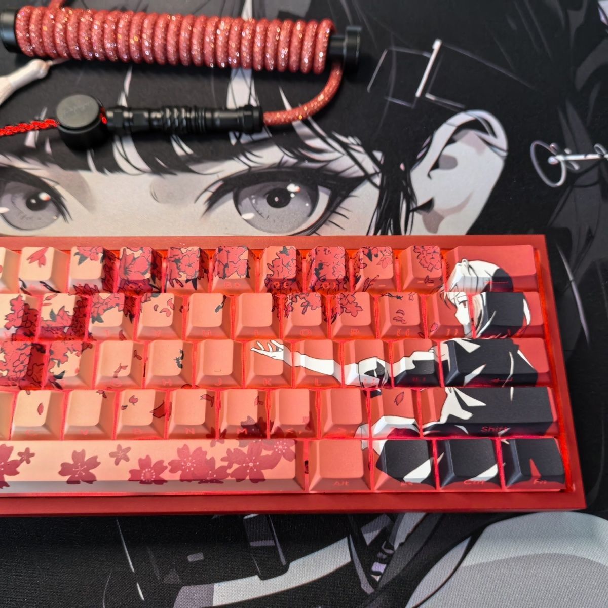 WOMIER 129 Keys Sakura Raven Keycaps Dye-Sublimation Cherry Profile Key Caps for Wooting60he ...