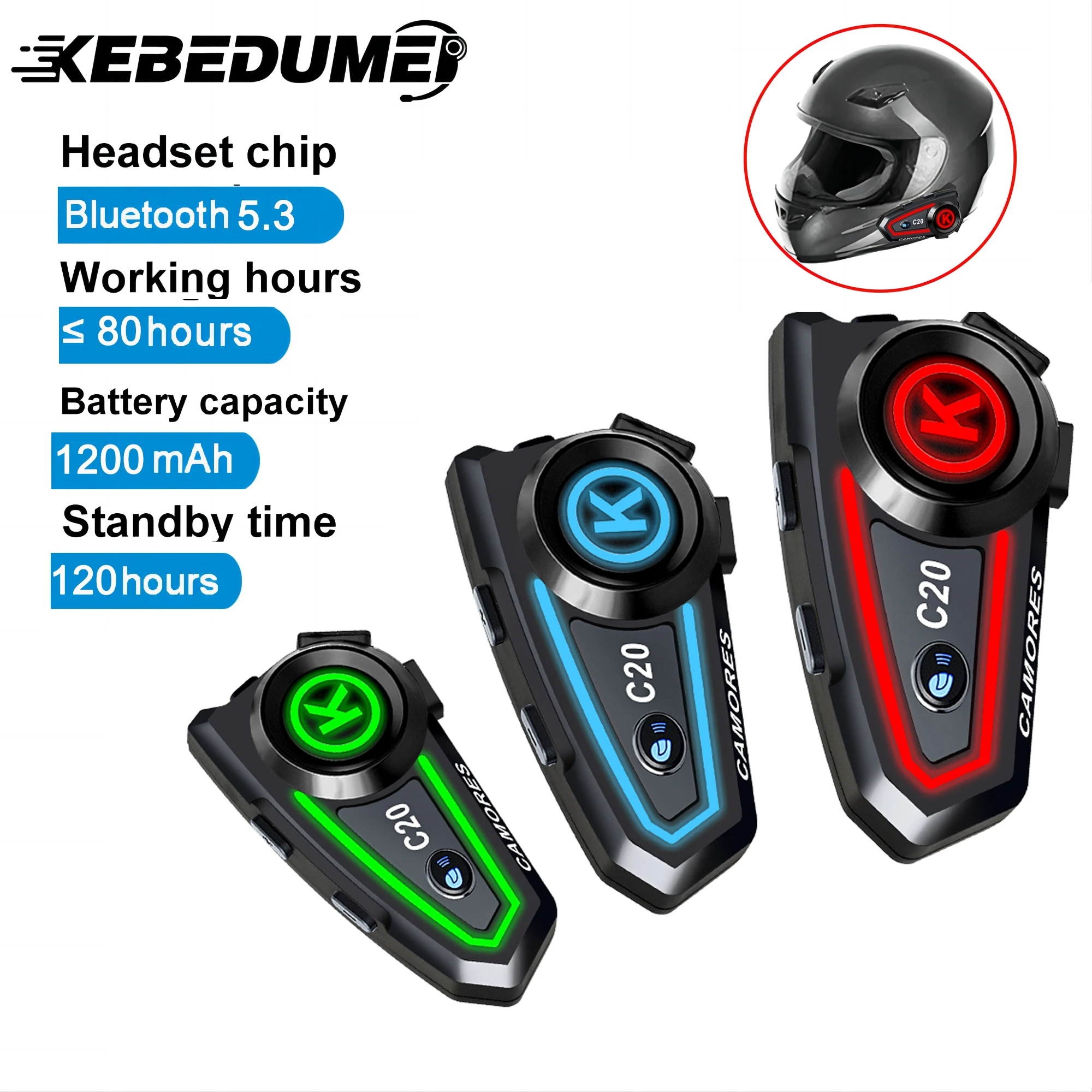 C20 Bluetooth 5.3 Motorcycle Helmet Headset Hands-free Call Motorcycle ...