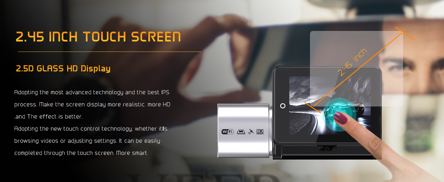 2K Dash Cam Wifi Gps ADAS Car Camera Asawin 2.45" Touch Ips Screen ...