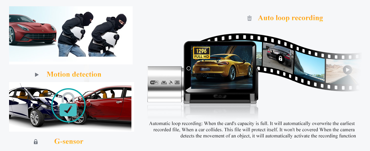 2K Dash Cam Wifi Gps ADAS Car Camera Asawin 2.45" Touch Ips Screen ...