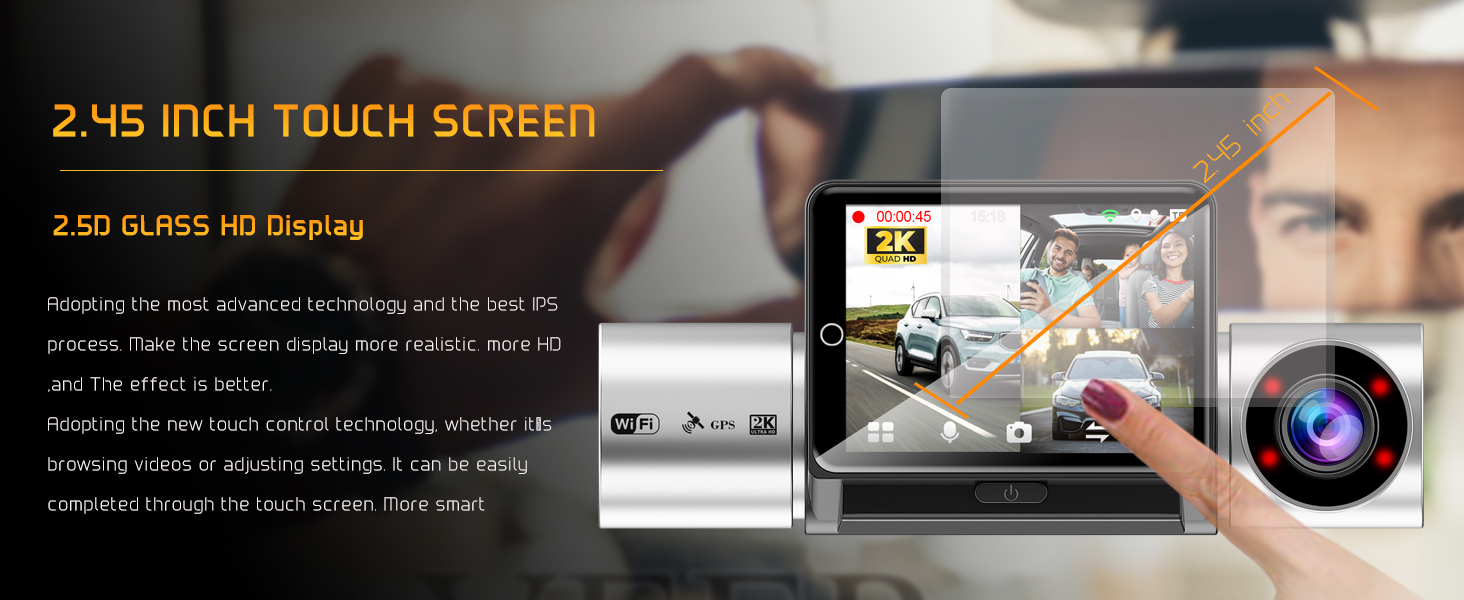 3 channels 2K Car Camera Wifi Gps ADAS dash cam Asawin 2.45" Touch Ips ...