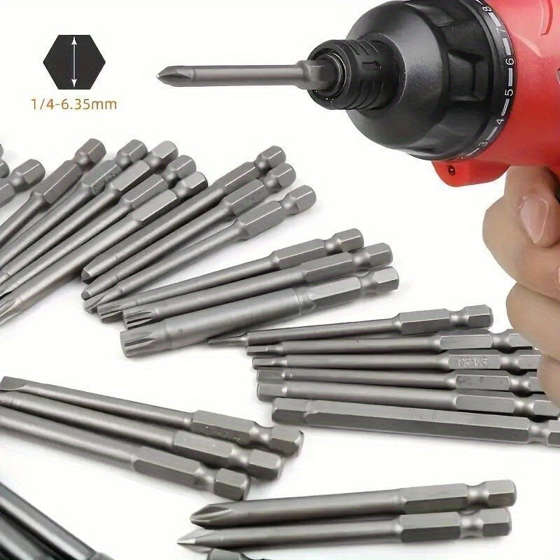 50pcs 75mm 1/4" Extension Security Screw Bits Set with Case, Hex, Star ...