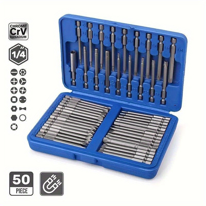 50PCS Screwdriver Bit Set Professional Alloy Steel Splined Long ...