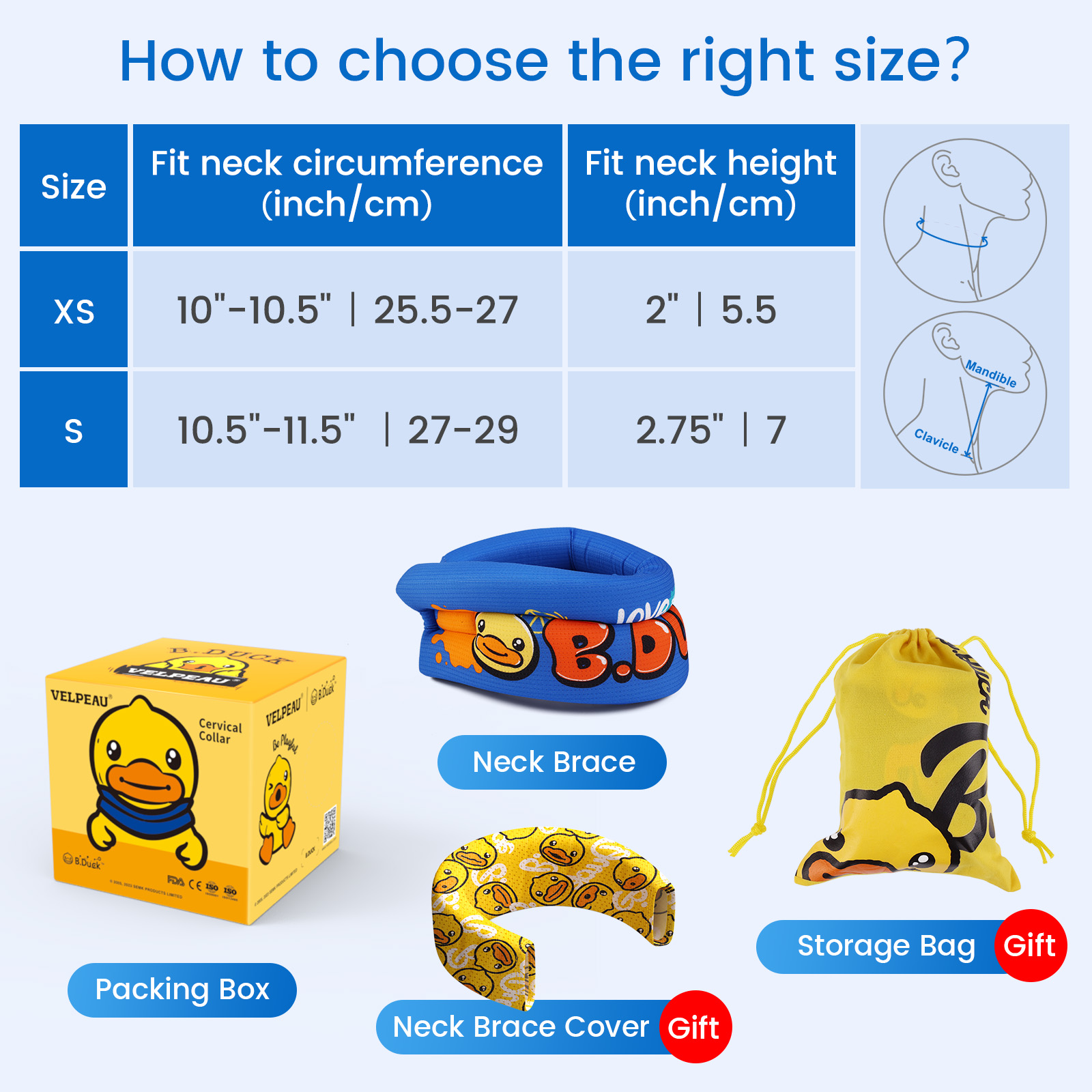 VELPEAU Kids Soft Neck Collar Brace for Posture- Cute B.Duck Foam ...