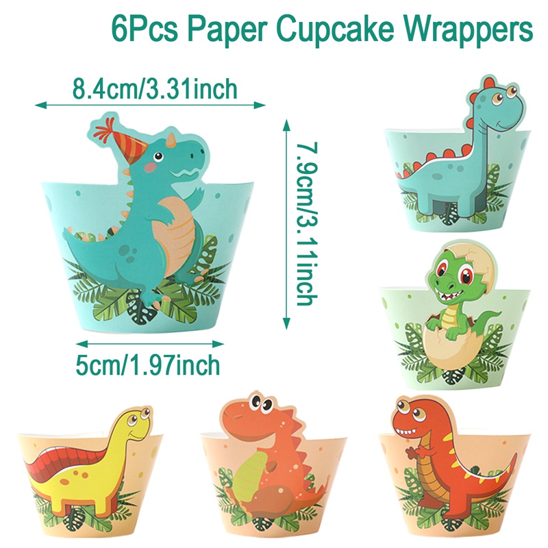 Dinosaur Cupcake Wrapper 6 Design Cartoon Patterns Bake Cake Paper ...