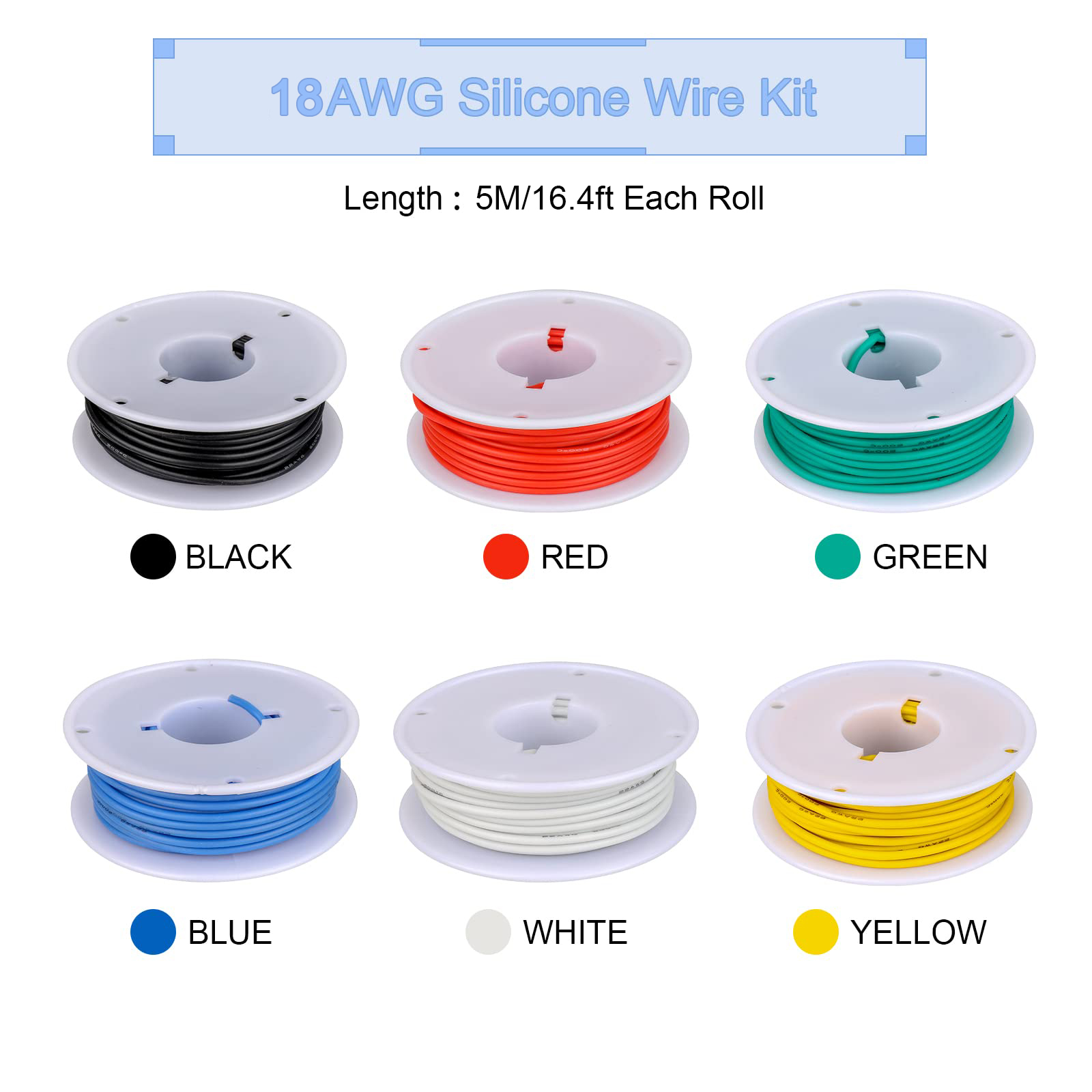 18 AWG Electric Wire 5 Colors Flexible Silicone Electrical Wires 18 ...