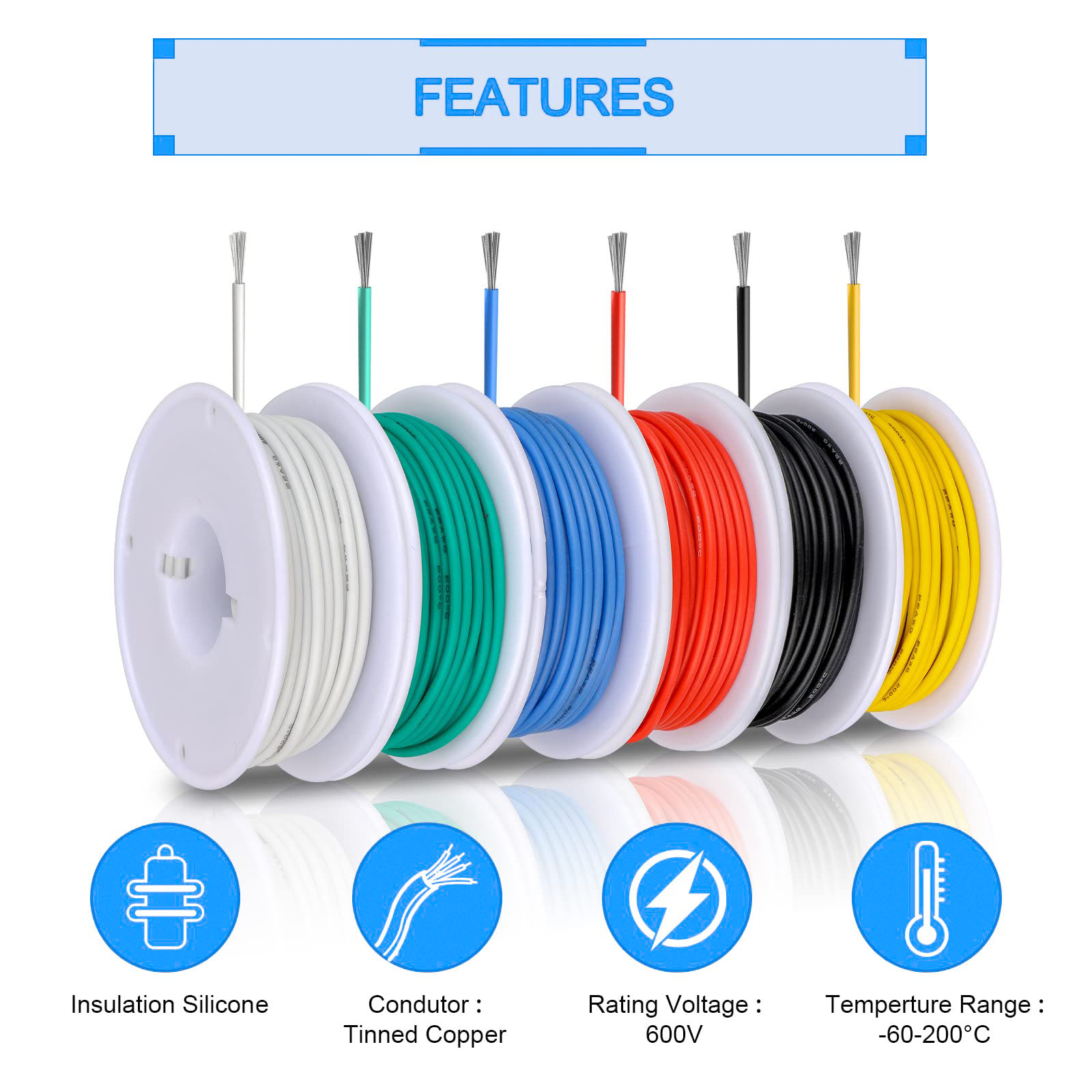 18 AWG Electric Wire 5 Colors Flexible Silicone Electrical Wires 18 ...