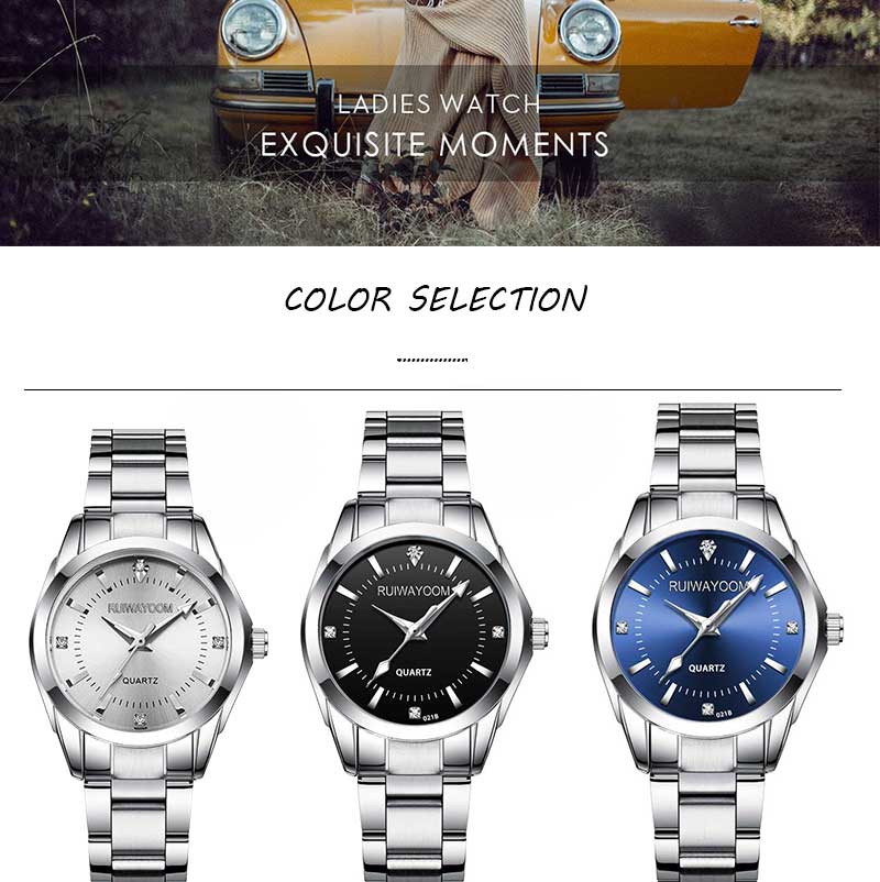 Stylish RUIWAY Women's Quartz Watch: Luxury Rhinestone, Stainless Steel ...