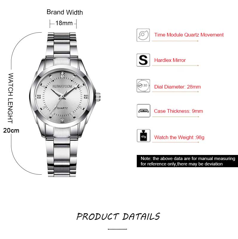 Stylish RUIWAY Women's Quartz Watch: Luxury Rhinestone, Stainless Steel ...