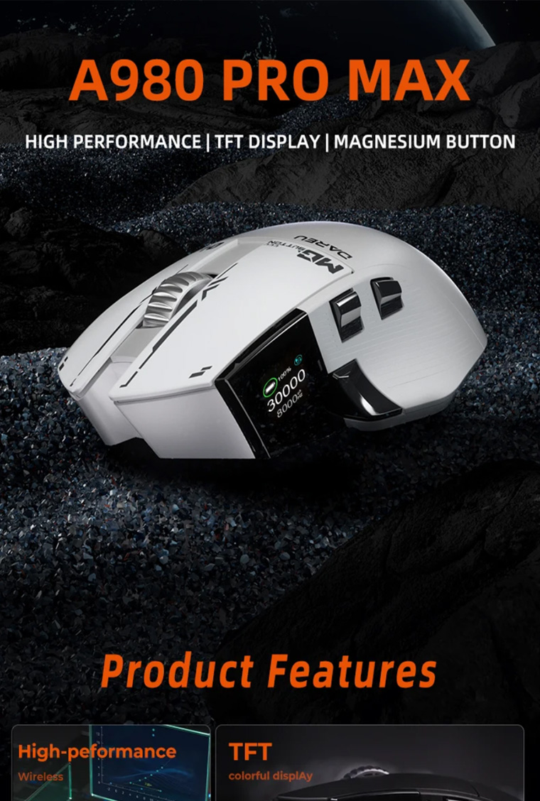 DAREU A980Pro three mode E-sports game wireless mouse, star flash P3395 chip, magnesium alloy ...