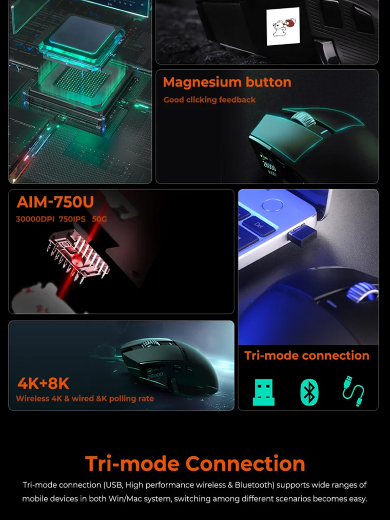 DAREU A980Pro three mode E-sports game wireless mouse, star flash P3395 chip, magnesium alloy ...