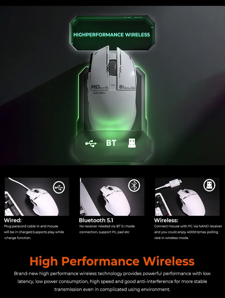 DAREU A980Pro three mode E-sports game wireless mouse, star flash P3395 ...