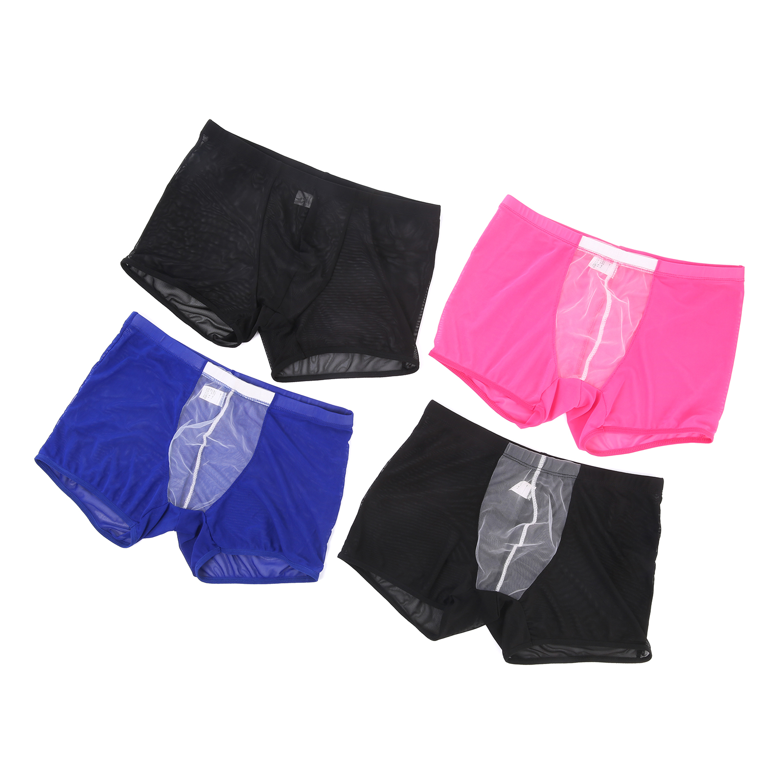 4 Colors Men's Underwear Sexy Mesh Ultra-Thin Transparent Boxers Bulge ...