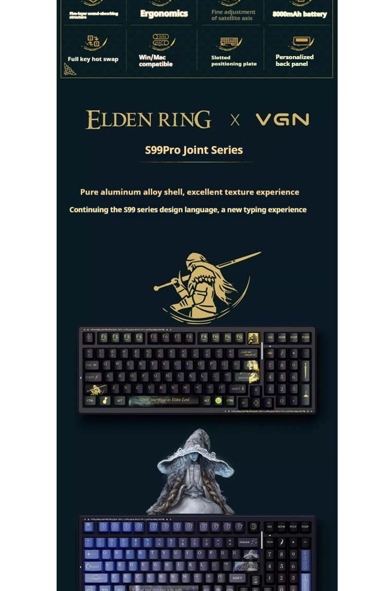 VGN S99PRO Elden Ring Bluetooth three mode single key slotted GASKET structure Aluminum turd ...
