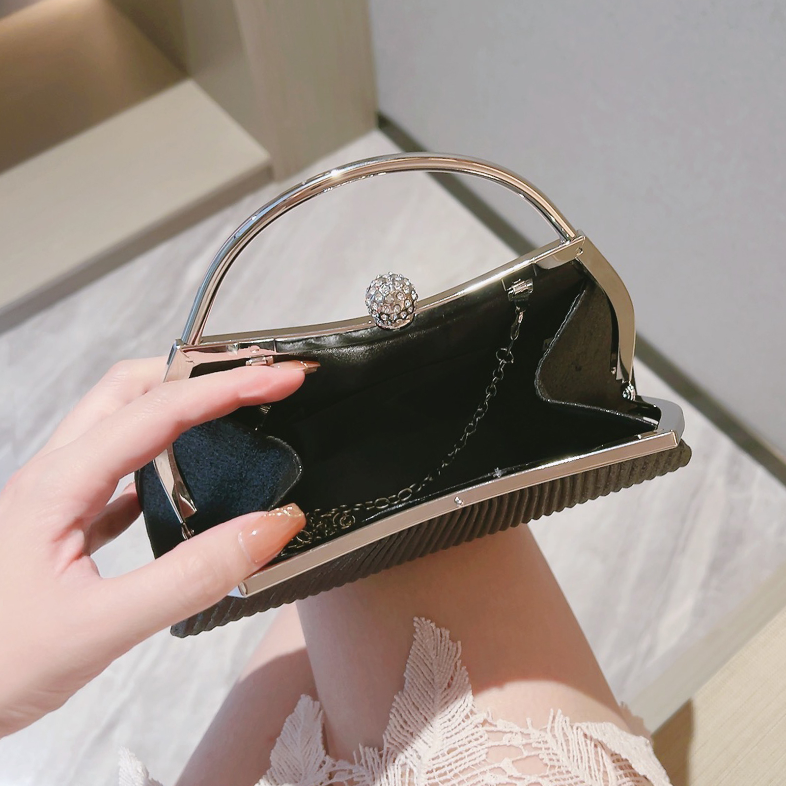 Dinner Clutch Bag Diamond-Studded Golden Small Bag Dress Bag Fashion ...