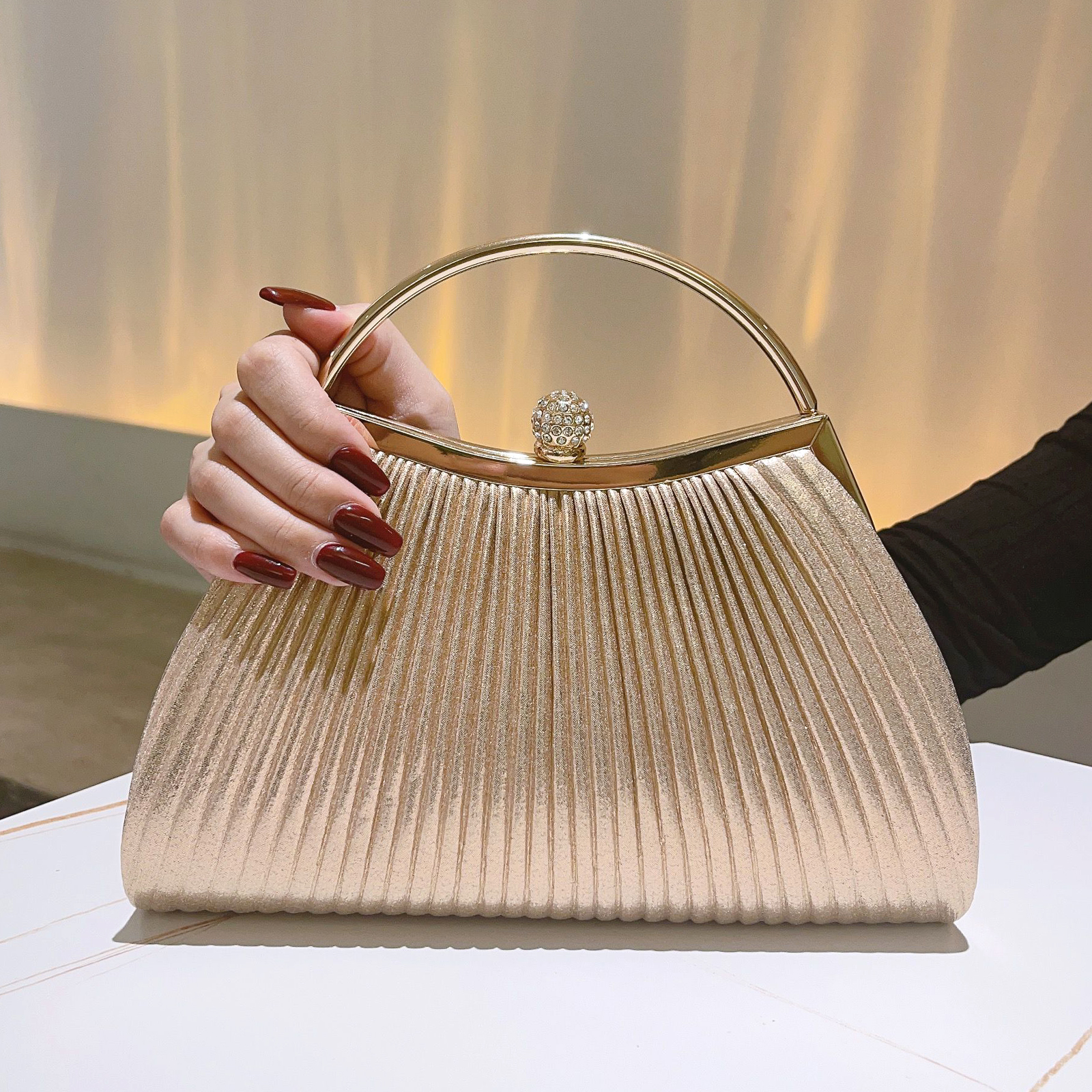 Dinner Clutch Bag Diamond-Studded Golden Small Bag Dress Bag Fashion ...