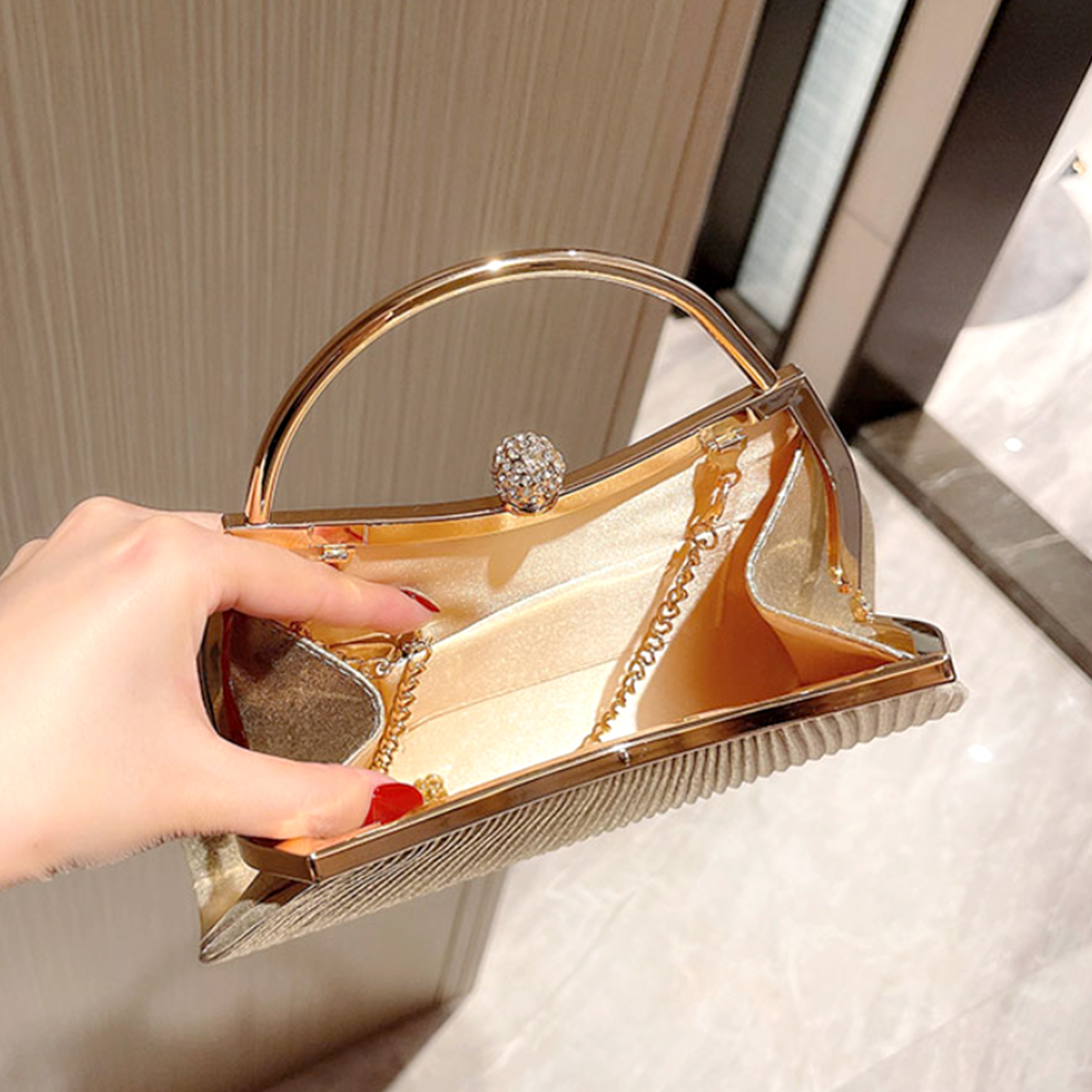 Dinner Clutch Bag Diamond-Studded Golden Small Bag Dress Bag Fashion ...